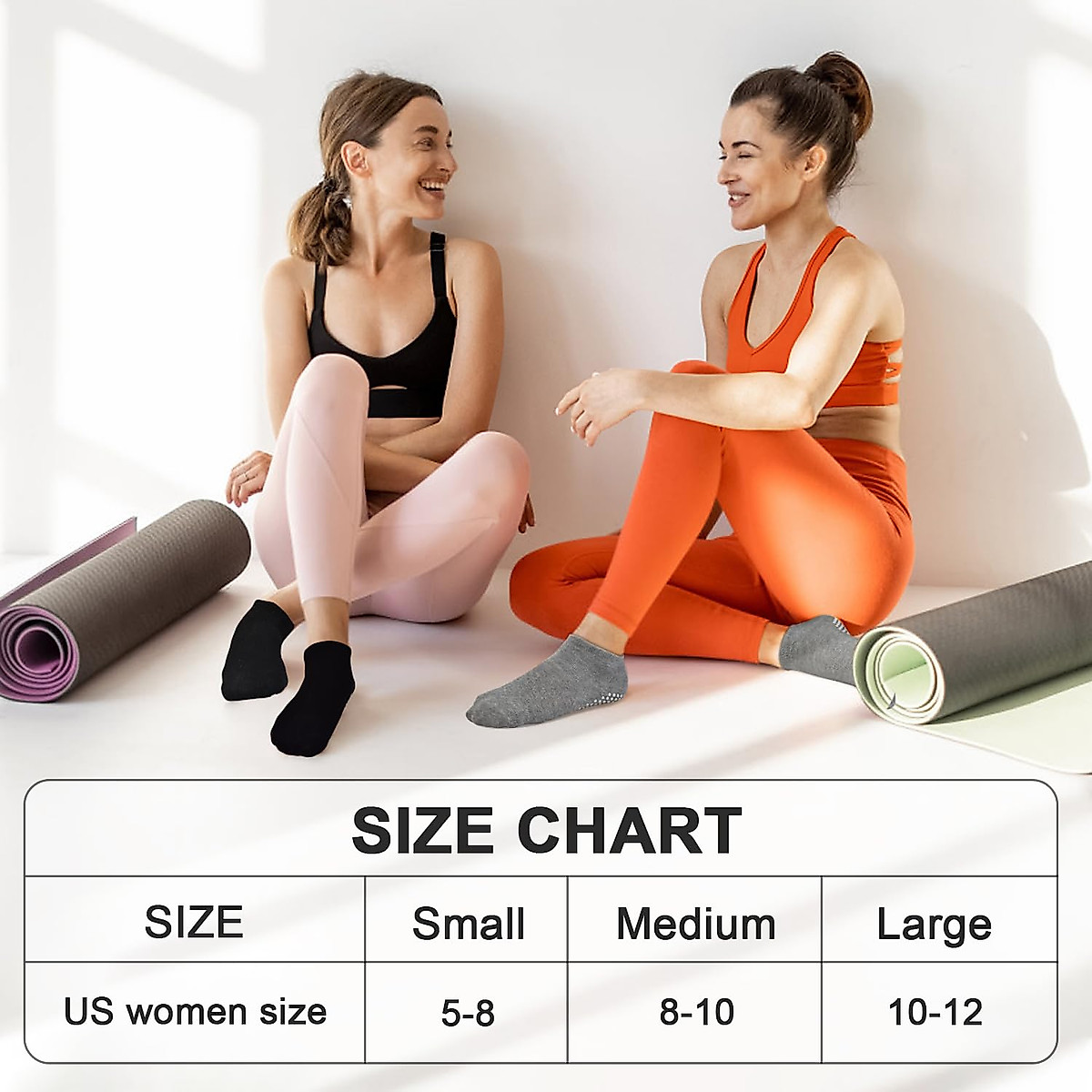 SkiBeaut Yoga Grips Non Slip Socks Pilates Anti Skid Sticky Grippers Ballet Barre Socks for Women 3 Pairs