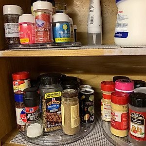 Kepfire 8 inch Acrylic Lazy Susan Turntable Clear Organizer Bearing Revolving Display Base Kitchen Pantry Cabinet Decorating Spice Cake Rack