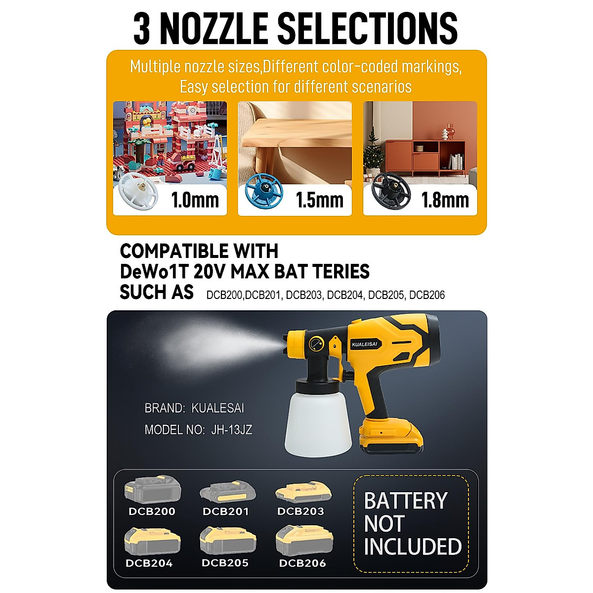 Cordless Paint Sprayer for DeWo1t 20V Max Battery (Battery NOT Included), HVLP Spray Paint Gun