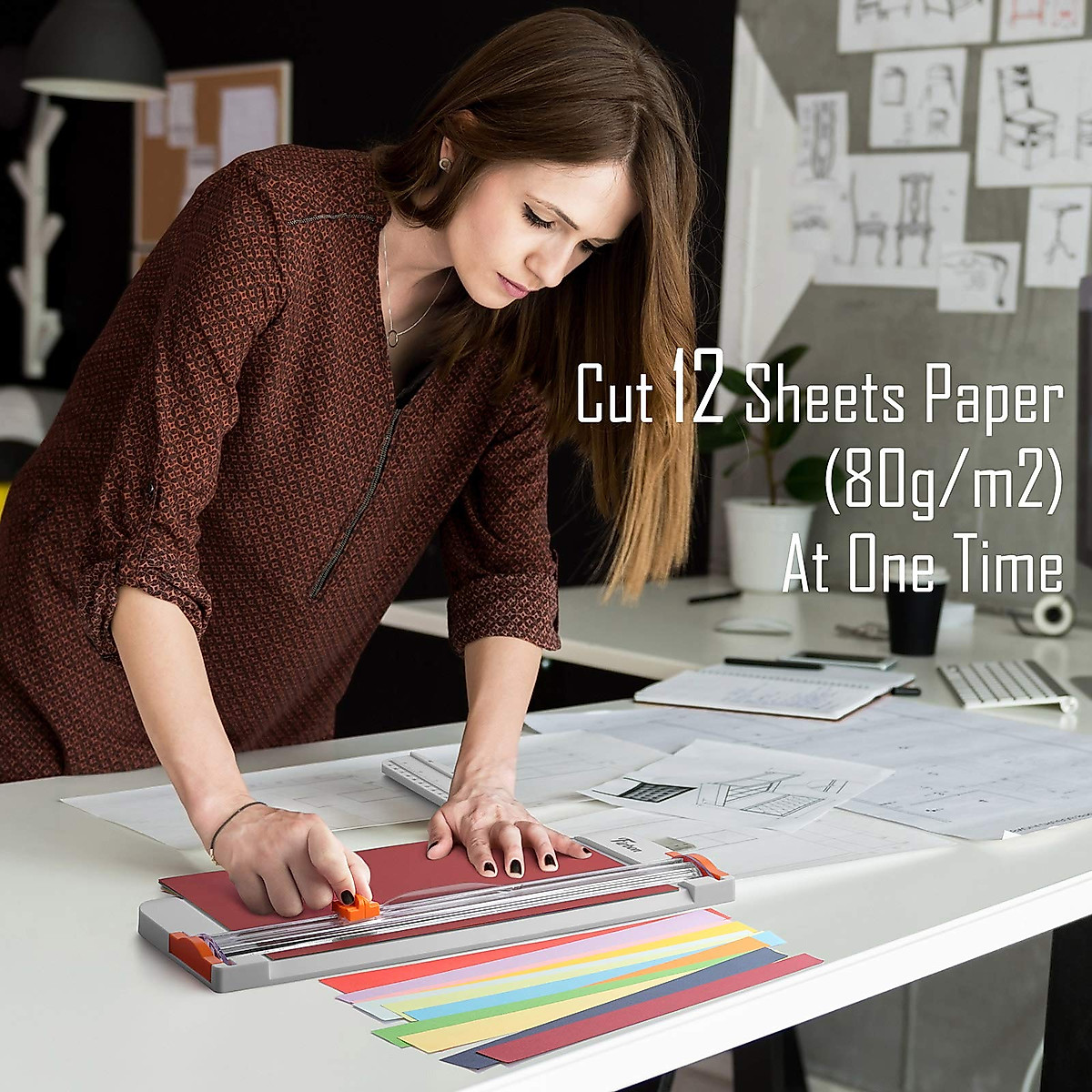 Firbon White A4 Paper Cutter Bundle with 5Pcs Replacement Blades, 12 Inch Paper Trimmer with Side Ruler for Scrapbooking, Craft, Coupon, Label, Cardstock