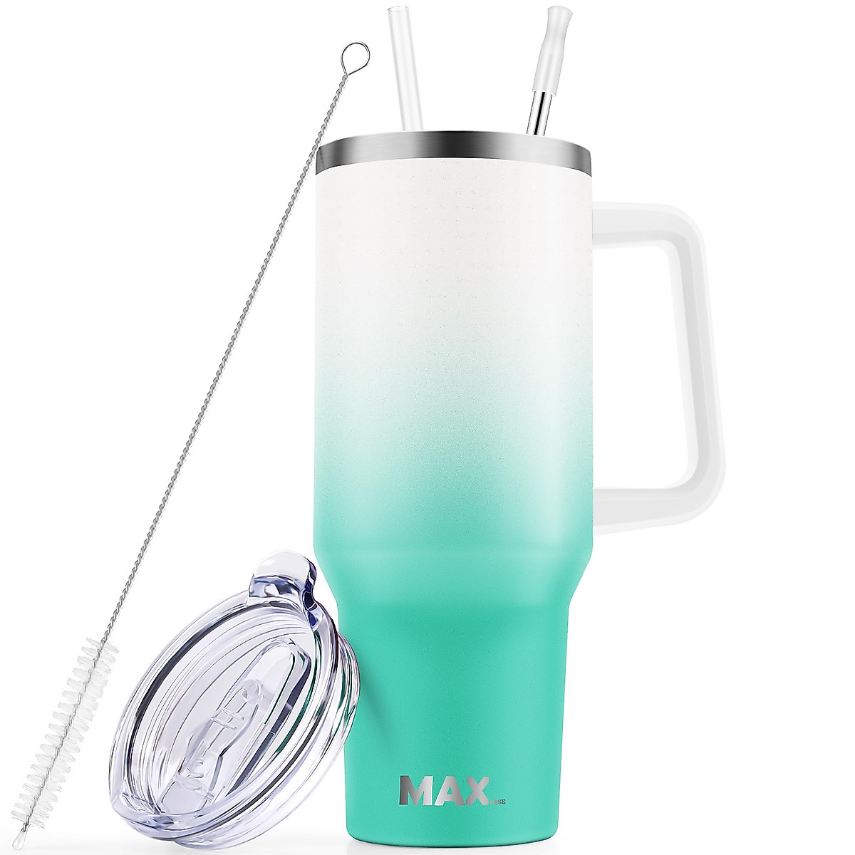 MaxBase 40 oz Tumbler with Handle and Straw Lid, Insulated Reusable Stainless Steel Travel Mug Keeps Drinks Cold up to 34 Hours, 100% Leakproof Bottle for Water, Iced Tea or Coffee, Smoothie and More