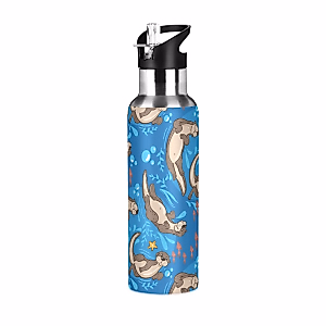Glaphy Cute Sea Otters Pattern Water Bottle with Straw Lid, BPA-Free, 20 oz Water Bottles Insulated Stainless Steel, for School, Office, Gym, Sports, Travel