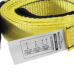 Partsam Premium Crane Towing Strap 12feet x 2inch Durable 3400Dtex - Heavy Duty Web Sling - Corrosion Resistance Polyester Industrial Flat Eye-Eye Ropes