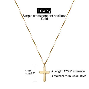 Tewiky Gold Necklace for Women, Dainty Cross Necklaces Simple Plated Y2k Cute Pendant Handmade Women Trendy Jewelry Gifts