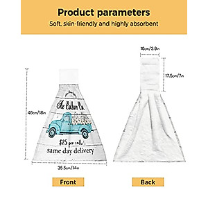 2 PCS Kitchen Hand Towels, Blue Truck Cotton Paper Soft Plush Hanging Tie Towels with Loop for Kitchen Bathroom Dish Cloth Tea Bar Towel Retro Wooden Stripes