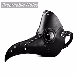 Ni-JASW Black PU Leather Plague Doctor Mask Halloween Bird Black Death Costume Mask Crops