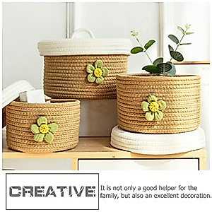 Zerodeko Cotton Rope Basket with Lid Small Woven Storage Baskets Decorative Hamper Nursery Covered Storage Bin Desktop Organizer Small Woven Basket