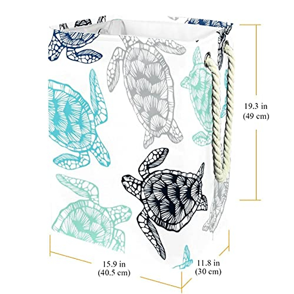 Inhomer Blue Green Black Grey Sea Turtles Pattern Large Laundry Hamper Waterproof Collapsible Clothes Hamper Basket for Clothing Toy Organizer, Home Decor for Bedroom Bathroom