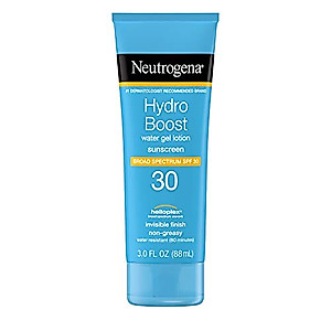 Neutrogena Hydro Boost Water Gel Sunscreen Lotion with Broad Spectrum SPF 30, Water-Resistant Hydrating Body Sunscreen, Non-Greasy & Moisturizing, Hyaluronic Acid, Travel Size, 3 fl. Oz
