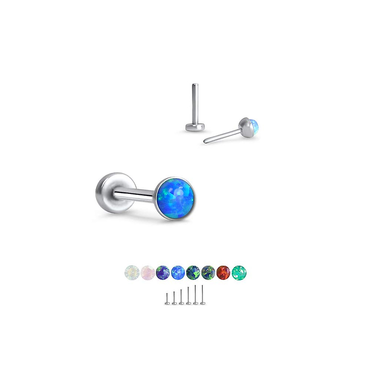 316 Stainless Steel Threadless Push Pin Nose Ring Labret Monroe Stud 2mm Glued Red Faux Opal 16G