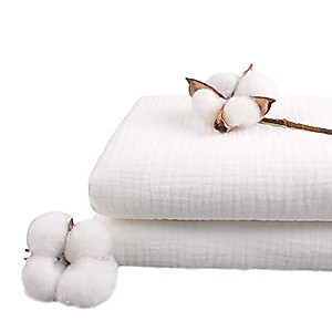 Wrinkle Gauze Cotton Material Quilting Sewing Craft Fabric Table Runners Decor Cloth for Party, Wedding Cheesecloth Kitchen Cooking (5Yard, White)