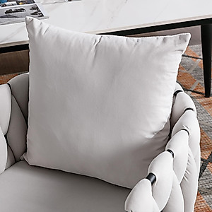 Gecheer Pure Ivory Modern Velvet Dining Chairs Set of 2 Hand Weaving Accent Chairs Living Room Chairs Upholstered Side Chair with Black Metal Legs for Dining Room Kitchen Vanity Living Room