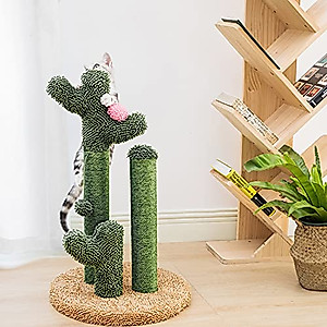 Pesofer Cactus Cat Scratching Post Cat Scratcher with 3 Scratching Poles, Flower Décor and Dangling Ball for Kitten, Adult Cats Large