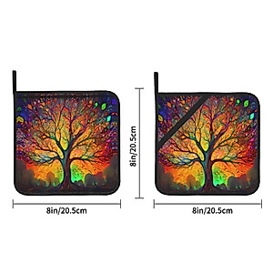 Mount Hour Potholders, Rainbow Tree of Life Colorful Forest Tree Baking Pot Holder for Cooking BBQ, 2-Piece Set
