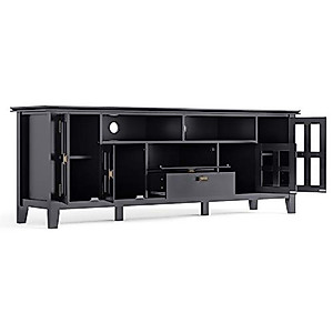 SIMPLIHOME Artisan SOLID WOOD 72 Inch Wide Transitional TV Media Stand in Black for TVs up to 80 Inches, For the Living Room and Entertainment Center