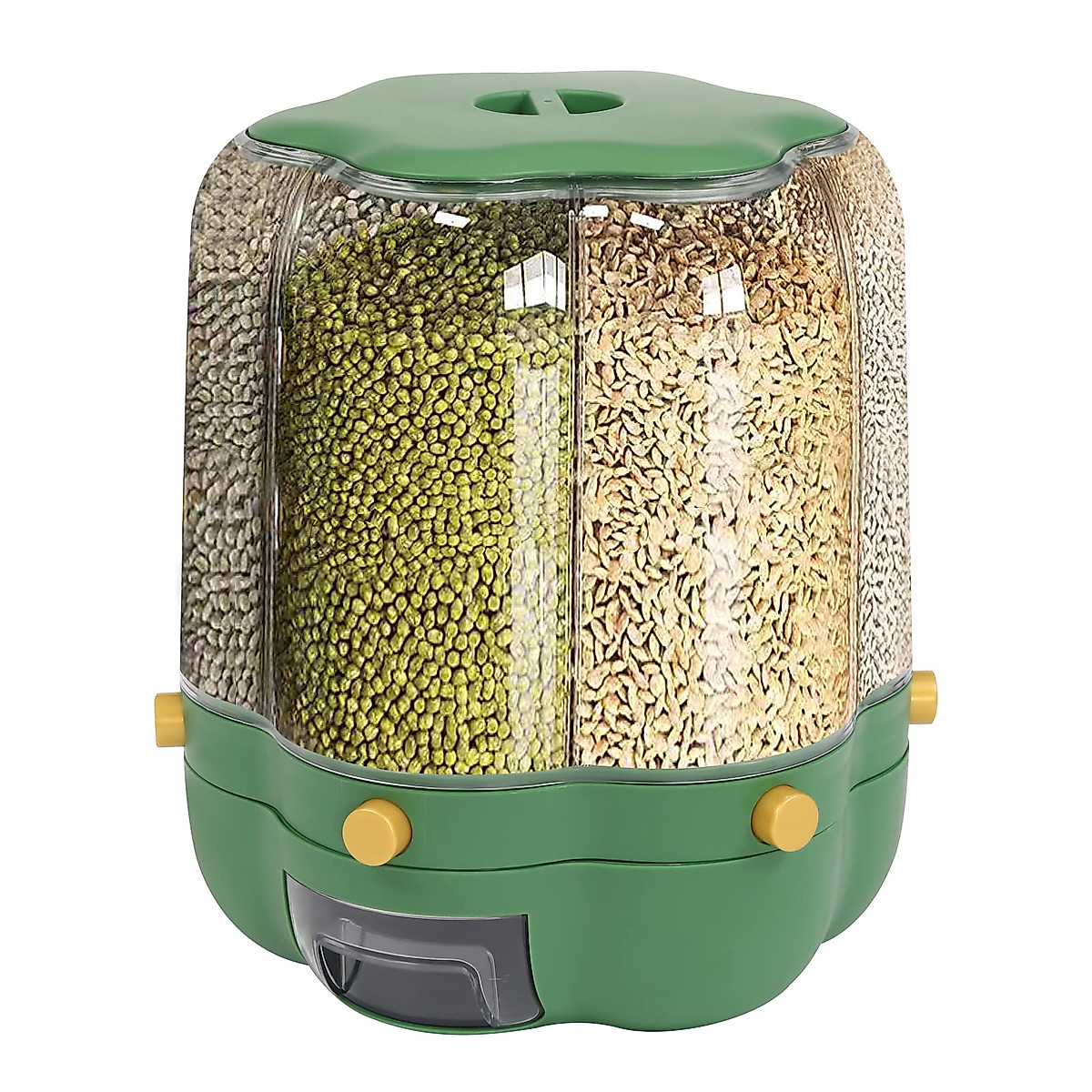 Gagalayong Cereal Grain Container Storage, 6 Compartment Separate Rice Dispenser, 360° Rotating Grain Storage Food Dispenser with Lid for Peanut Barley Millet and Large Grain Cereal (27.55lbs