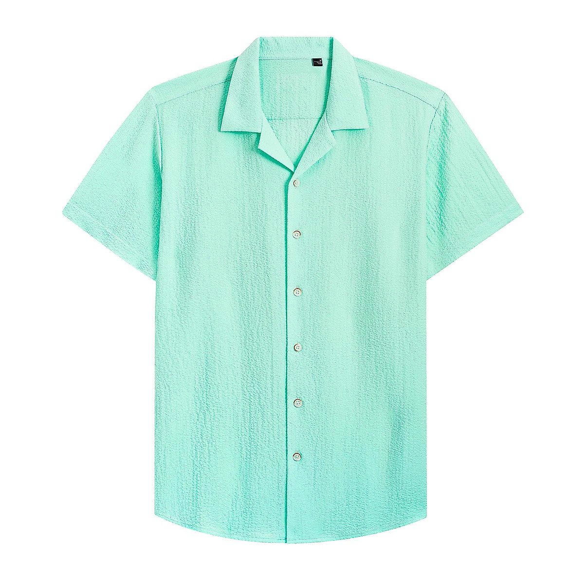 Alimens & Gentle Men's Seersucker Hawaiian Shirts Casual Short Sleeve Button Down Shirt for Men Summer Beach Shirt(Mint Green, Large)