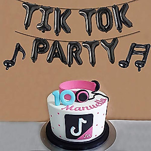 Tik Tok Party Decorations Black Tik Tok Party Balloons Banner Music Sign Foil Balloons for Girl's Boy's Music Karaoke Social Media Tik Tok Themed Birthday Party Supplies
