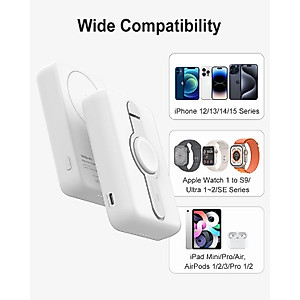ZEROLEMON Magnetic Portable Charger, MagJuice+ 10000mAh Wireless Battery Pack with Stand, Compatible with MagSafe, 20W Power Bank for iPhone 15 Pro Max/12/13/14 Series, Apple Watch, AirPods - White