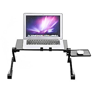 Portable Laptop Stand, 360 Degree Adjustable Foldable Computer Tablet Notebook Table Desk Holder Rack with Mouse Tray for Bed Red (Black-Dual Fan)