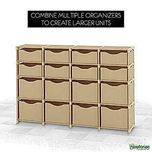 Closet Organizer and Storage Unit. Includes 8 Fabric Storage Bins. DIY Organizer Shelf For Clothes, Toys, Underhanging Closet Storage. Used in Closet, Hallway and Bedroom. (Beige)