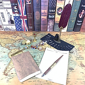 SCHOWE Feather Quill Writing Pen Wooden Dip Calligraphy Pen and Ink Set (Crown Red)