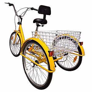 Areyourshop Unisex Adult 24" 3-Wheel 7-Speed Tricycle Bicycle Bike Cruise Basket Yellw