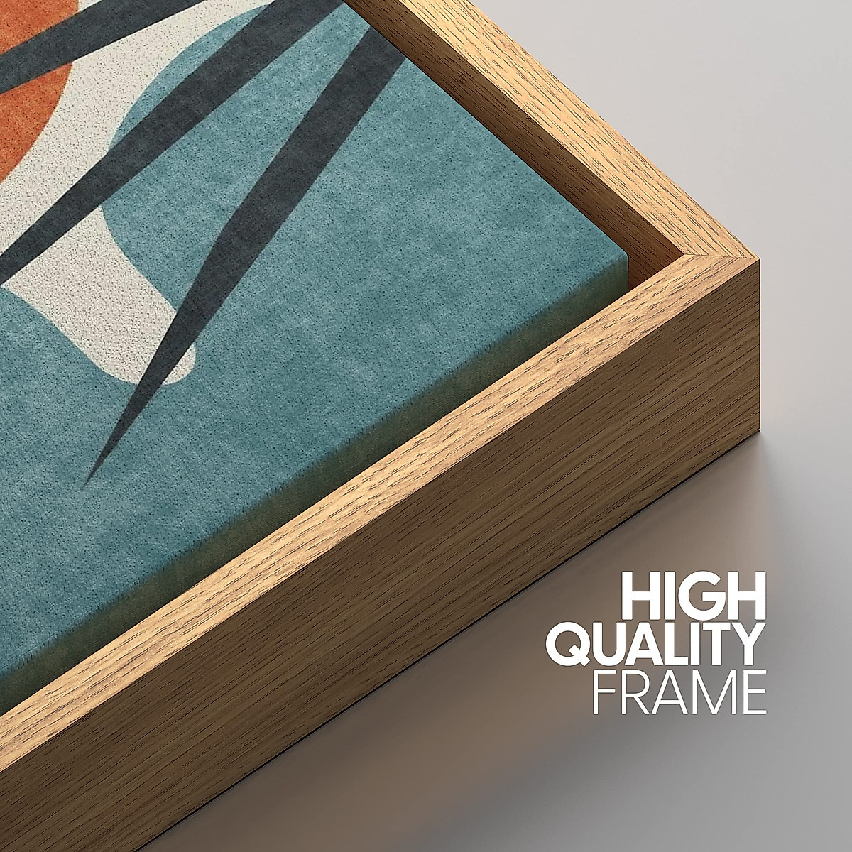 IDEA4WALL Framed Canvas Print Wall Art Abstract Blue Palm Tree & Red Sun Geometric Shapes Illustrations Modern Art Mid-Century Modern Ultra for Living Room, Bedroom, Office - 24"x36" Natural