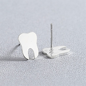 coadipress 2 Pairs Dental Tooth Stud Earrings Set for Women Creative Cute Stainless Steel Gold Silver Plated High Polished Studs Jewelry Gift Dentist Doctor Nurse (Gold Silver Teeth Earrings)