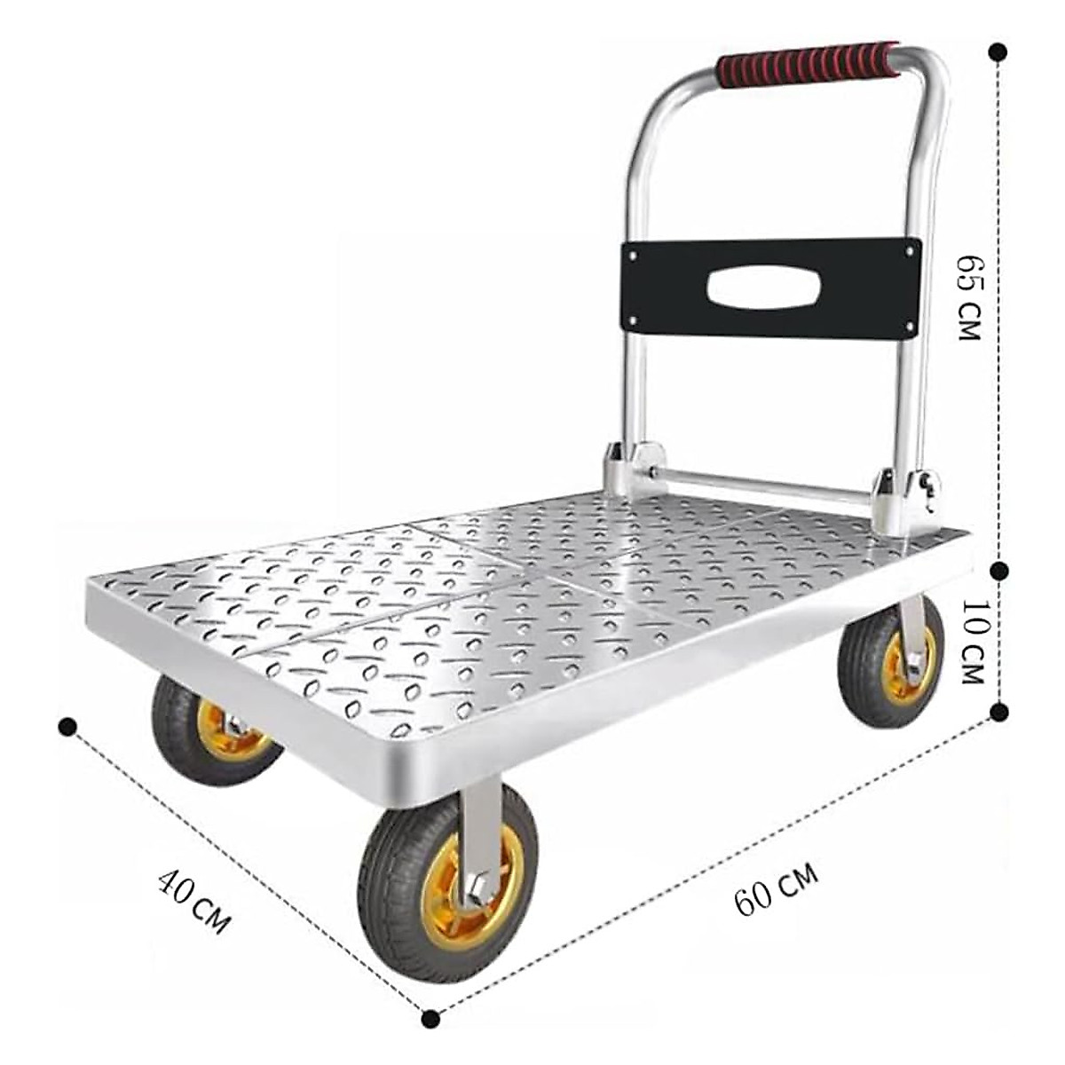 Coolpleasant Platform Trolley,Heavy Duty Folding Trolley with 360° Swivel Wheels and Foldable Ergonomic Handle for Home Office Shop Easy Transportation and Warehouse(Size:60x40cm)
