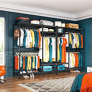 Raybee 77" Heavy Duty Closet Loads 700LBS, Adjustable Clothing Racks for Hanging Clothes, Commercial Garment Rack Heavy Duty Clothes Rack, Free Standing Closet Wardrobe, 77" H x45.5 W x16.5 D, Black