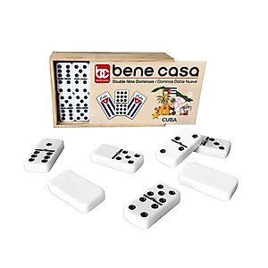 Bene Casa - Cuban Flag Double Nines Dominoes Set - 2-10 Players - Wooden Box with 55 Dominos
