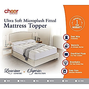 Cheer Collection Ultra Plush Mattress Topper - Overfilled Deep Pocket Pillowtop Topper for Extra Sleeping Comfort - Twin