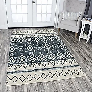 Rizzy Home | OU936A | Opulent Collection | Wool Area Rug | 8' x 10' | Natural /Gray/Dark Blue/Blue Tribal Motif
