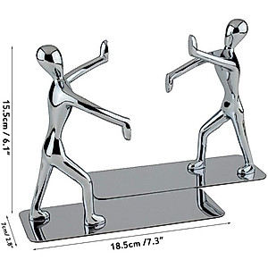 Sujetalibros Book Ends Kung Fu Man Bookends 1 Pair Stainless Steel Non Skid Book Ends for Shelf Heavy Duty Desktop Bookshelf Home Office Library Decoration Book Storage Organizer Book Stopper