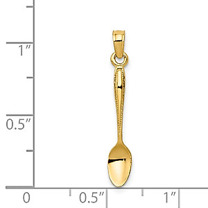 Solid 14k Yellow Gold 3-D Table Spoon Pendant Charm - 27mm x 5mm