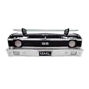 Chevrolet Nova SS Floating Wall Shelf, Black, 19.3x6.3x6.9 inches, Tempered Glass, Battery Powered LED Headlights, Chevy Enthusiast Gift, Gifts Idea, Car Lover's Decor, Nova Collector