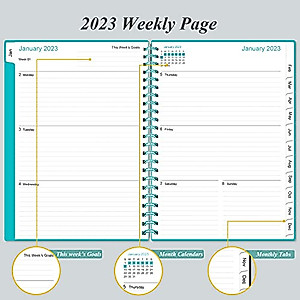 Planner 2024 - A5 Weekly & Monthly Planner & Journal to Track Goals, January 2023 - December 2023, 6.4" x 8.5" with Flexible Cover, Tabs, Strong Twin-Wire Binding, Inner Pocket