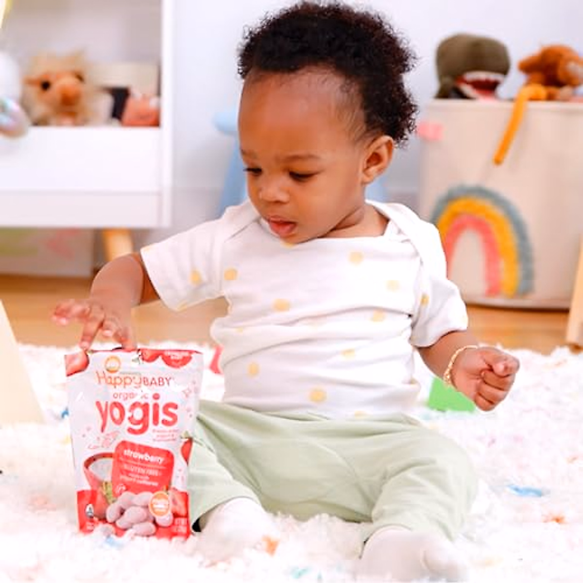 Happy Baby Organics Baby Snacks, Yogis, Freeze Dried Yogurt & Fruit Snacks, Gluten Free Snack for Babies 9+ Months, Banana & Mango, 1 Ounce (Pack of 8)