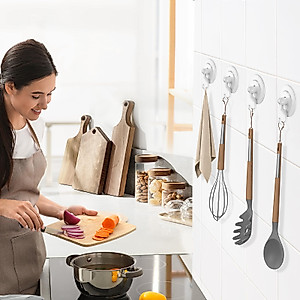 CHOOBY Adhesive Hooks Wall Ceiling: Heavy Duty Damage-Free No-Drill Waterproof Self Stick Cabinet Hook Hanging Small Plant Towel Lights Coat for Door Shower Bathroom Kitchen - 4Pack White