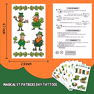 Partywind 70 PCS (10 Sheets) St Patrick's Day temporary Tattoos for Kids, St Patrick's Day Shamrock Decorations Accessories Party Favors Supplies, Cute Irish Saint Patrick's Day Face Tattoos Stickers