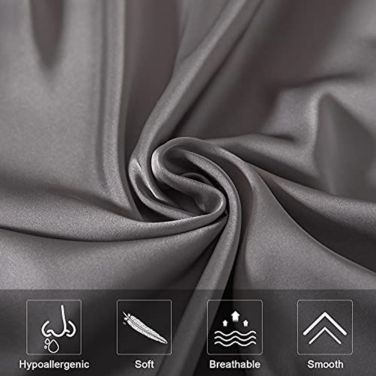 Mulberry Silk Pillowcase for Hair and Skin,Standard Size Cooling Silk Pillow Case with Hidden Zipper,Allergen Proof Dual Sides Soft Breathable Smooth Silk Pillow Cover for Women(Standard,Dark Gray)