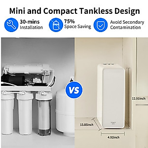 TOKIT Reverse Osmosis Water Filter, U1 Alkaline Mineral Under Sink Water Filter System, 400GPD Tankless RO Filtration with Faucet, NSF/ANSI 58, 2:1 Pure to Drain, Reduce TDS