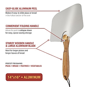 Old Stone Pizza Kitchen Aluminum Pizza Peel with Collapsible Wooden Handle, 14x16-Inch