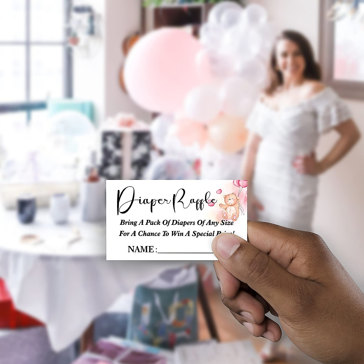 Tesedupoole Greeting Card, Diaper Raffle Baby Shower Game Kit (1 Standing Sign, 50 Guessing Cards), Baby Shower Decorations, Unisex-Adults, Women, Multicolor