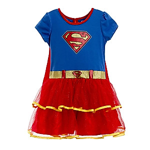 WARNER BROS Justice League Supergirl Big Girls Costume Dress Leggings Cape and Headband 4 Piece Set 10-12