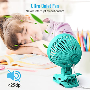 Small Clip on Fan - Personal USB Fan CVT Speeds and Strong Clamp, Adjustable Tilt, Quiet Operation, 6 Inch Desk Fan for Office Bed Treadmill Stroller - USB Cord Plug in Powered