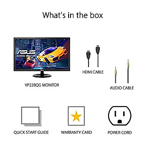 ASUS 21.5" Computer Gaming Monitor - Full HD 1920x1080, Adaptive-Sync/FreeSync, 1ms Response Time, 75Hz Refresh Rate, HDMI - VP228QG,Black