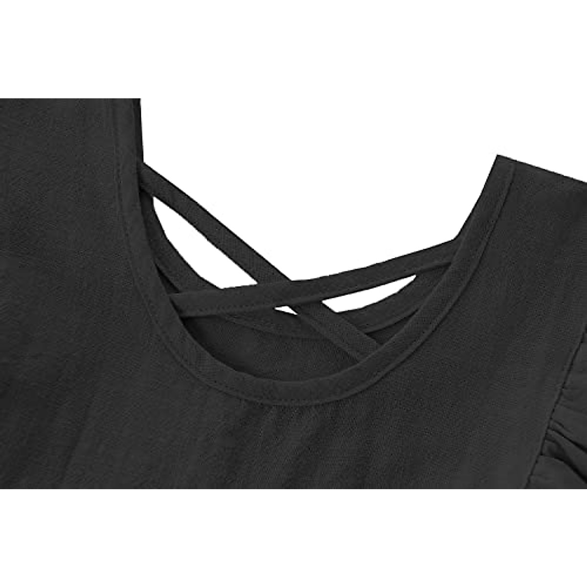 GSVIBK Baby Girls Linen Cotton Dress Halter Flutter Sleeve Casual Dress Toddler Girl Ruffle Sleeve Dress 686 Black 80