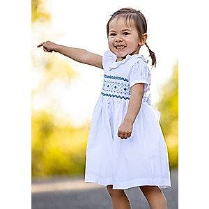 Toddler Baby Girls Soft Cotton Hand Smocked Dress Frilly Sleeve Ruffle Swing Tunic Shirt Casual Party Dress (2 Years) Blue Floral